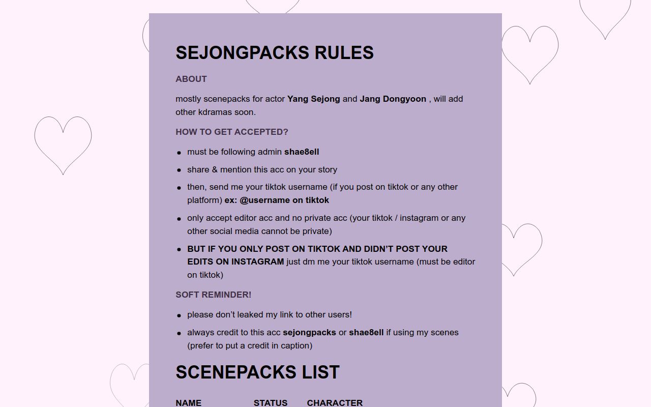 SEJONGPACKS RULES